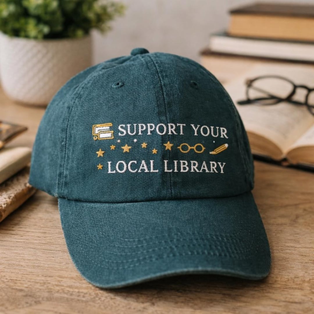 Embroidered Library Hat, Book Lover Gift, Vintage Cotton Dad Cap - Etsy