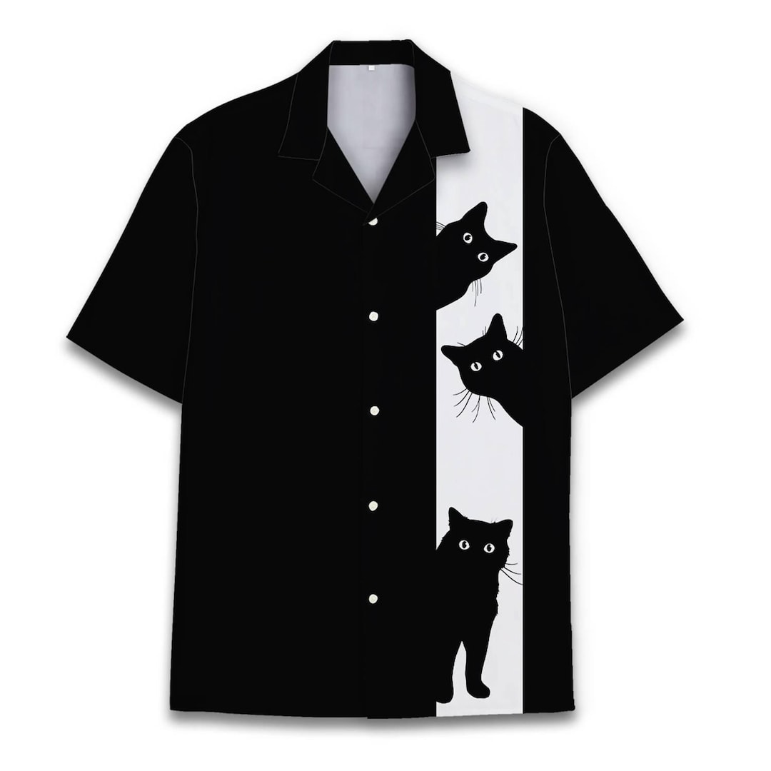 Black Cat Hawaiian Shirt: Funny Cat Button Down Short Sleeve - Etsy