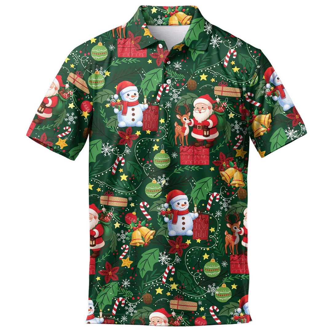 Men's Christmas Polo Shirt: Reindeer, Snowman, Santa Print - Etsy