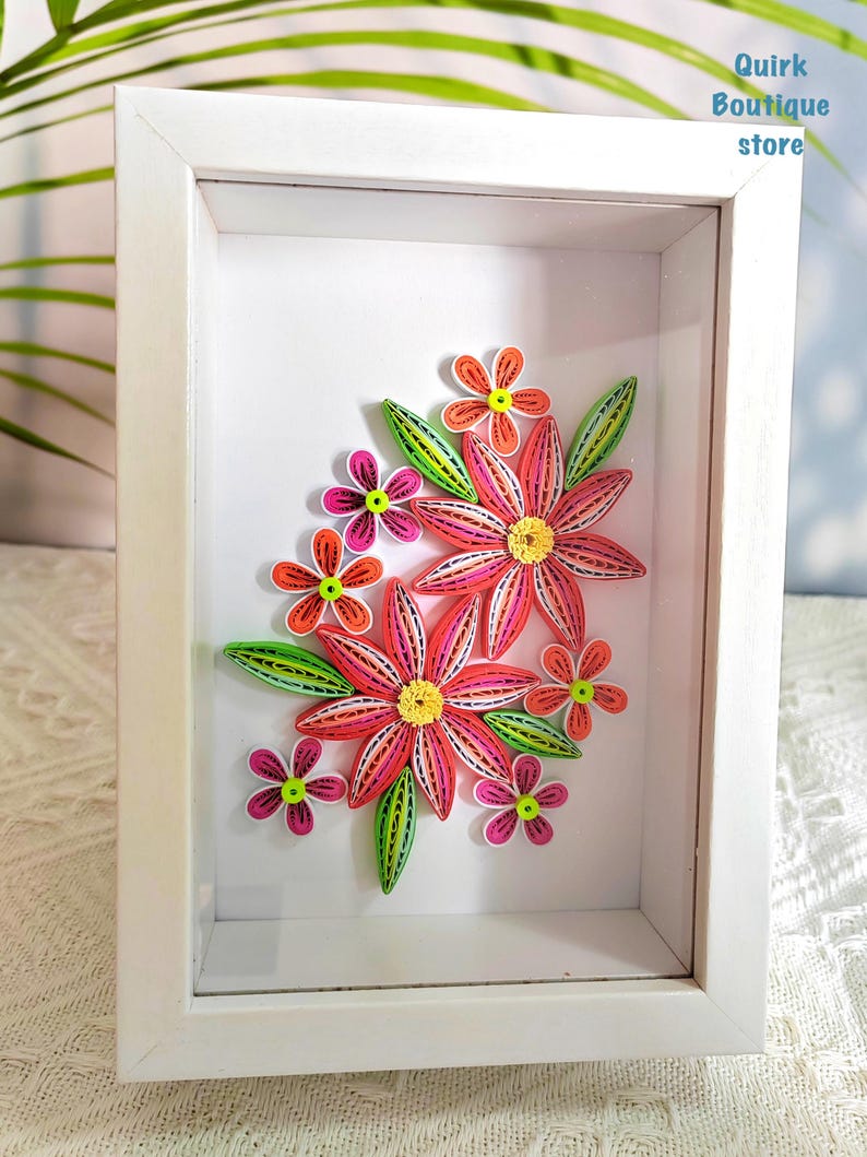 Handmade Paper Flower Art Red and Pink Floral Quilling Art Colorful ...
