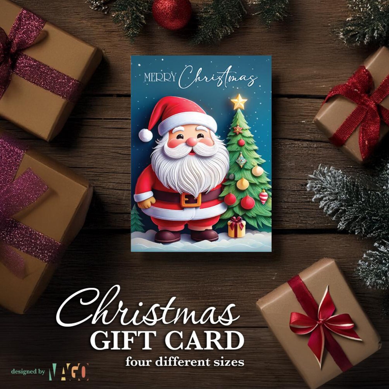 Printable Christmas Gift Card, Santa Design (digital Download) - Etsy