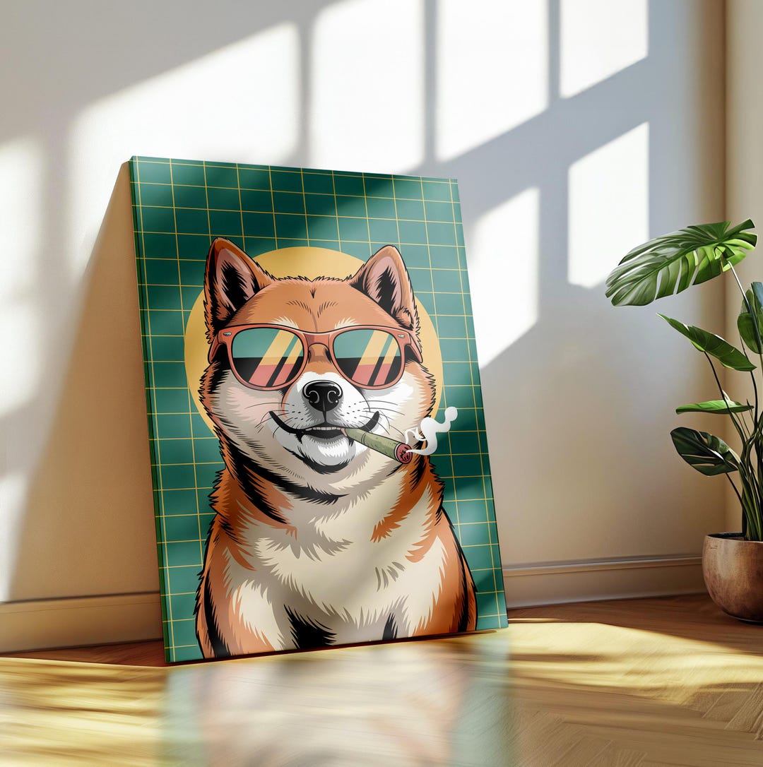 Cool Shiba Inu Matte Canvas Print, Smoking Dog Poster - Etsy