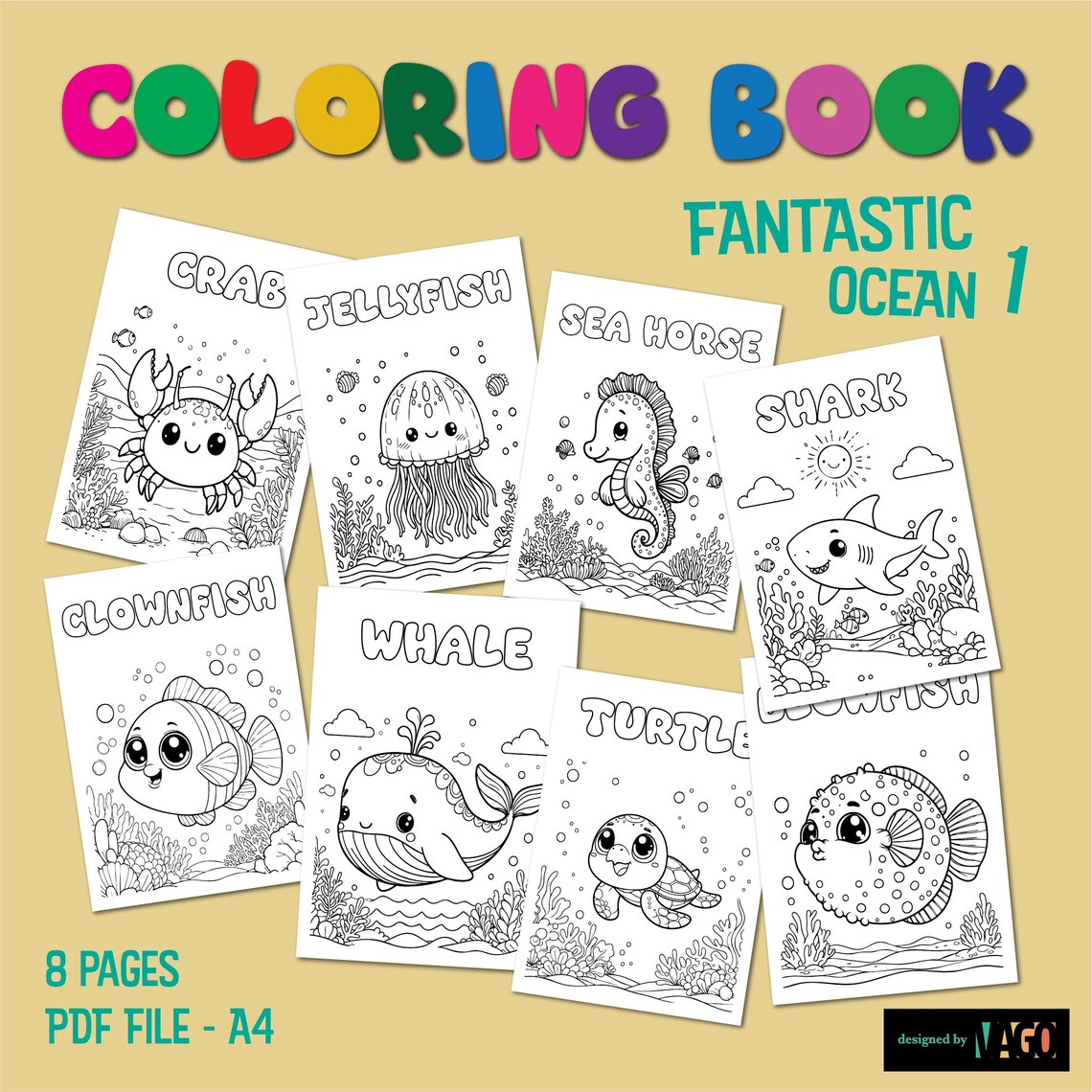 Fantastic Ocean 1, Coloring Book, Kids Coloring, Cute Coloring Pages - Etsy