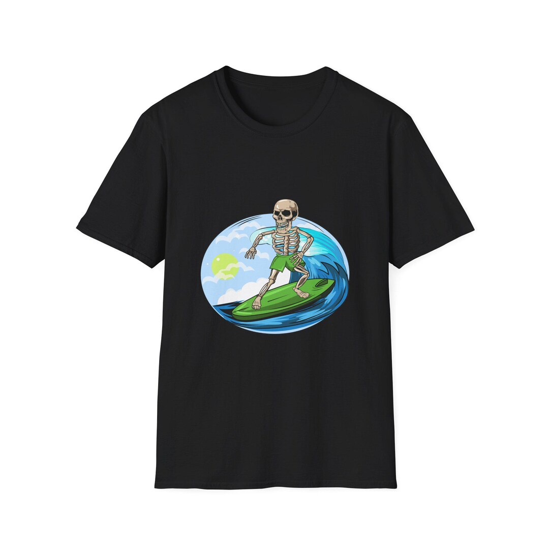 Skeletal Surfer: Skeleton Riding Wave, Beach-themed Digital Art, Surf ...