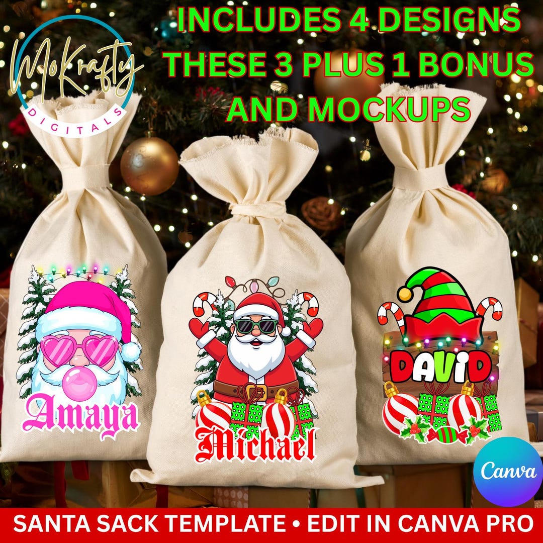Santa Sack Template Bundle – 4 Canva Designs - Etsy