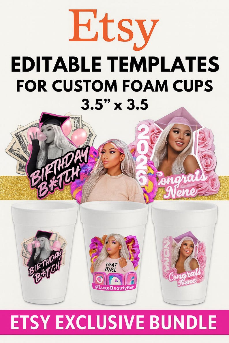 Party DIY Cup Design Template | Graduation & Birthday Custom Cup PNG ...
