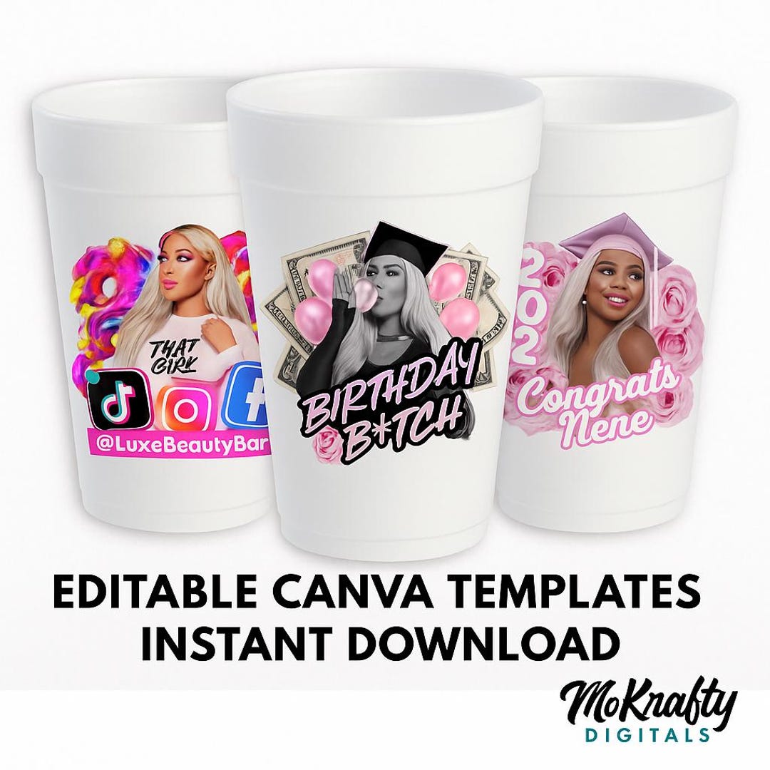 Party DIY Cup Design Template | Graduation & Birthday Custom Cup PNG ...