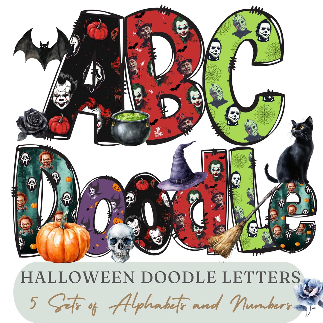 Watercolor Halloween Alphabet PNG Letters, Halloween Spooky Doodle ...