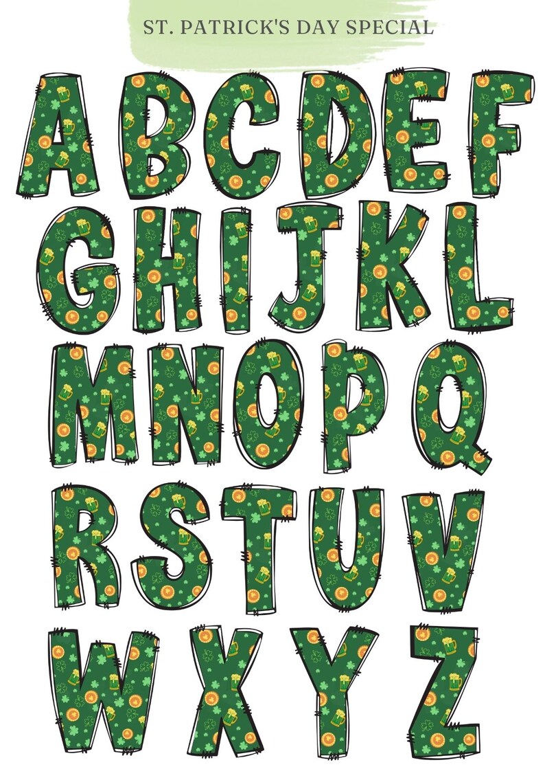 St. Patrick's Day Alphabet Set - St Paddy Doodle Letters PNG Bundle ...