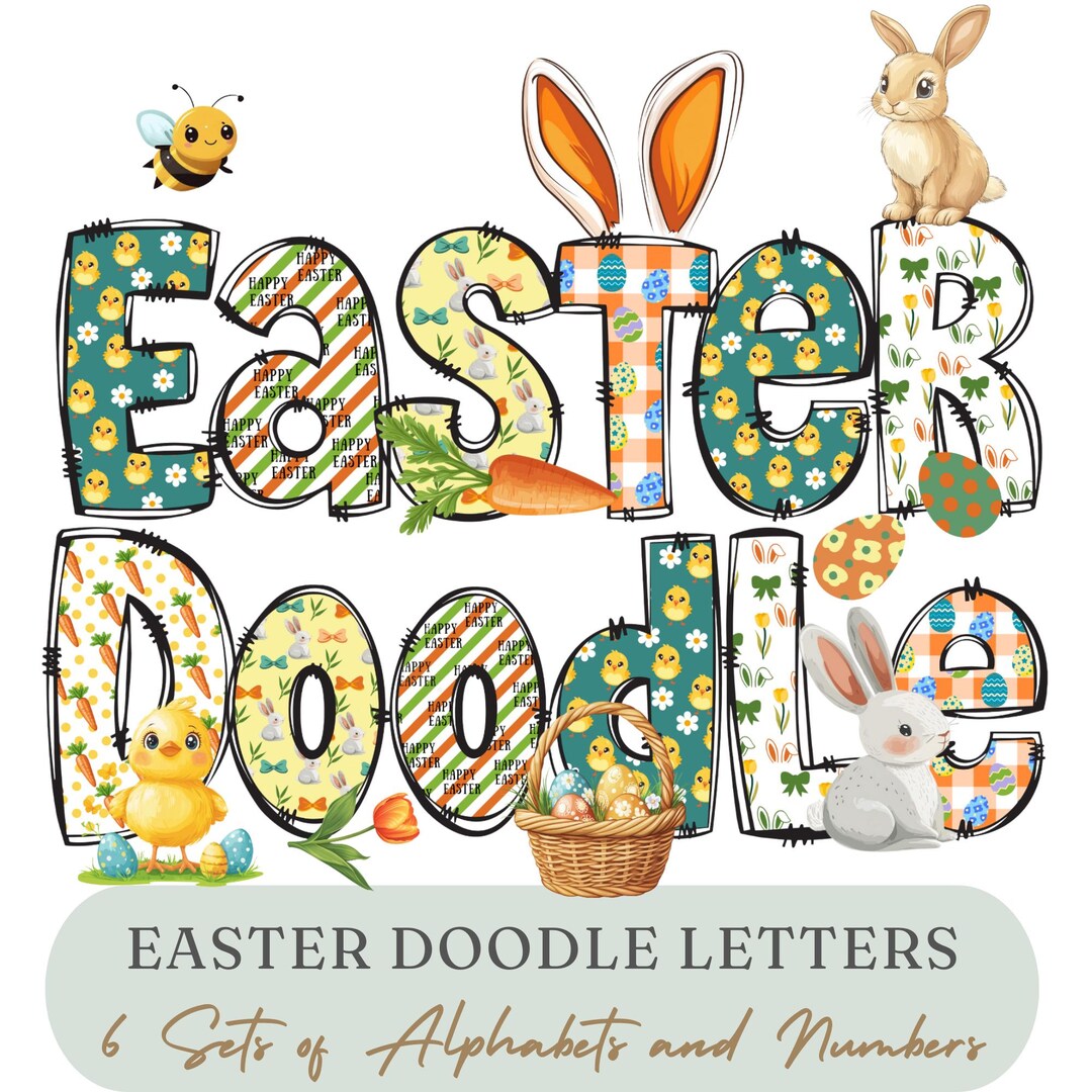 Easter Doodle Letters - Easter Alphabet Letters PNG Bundle - Cute ...
