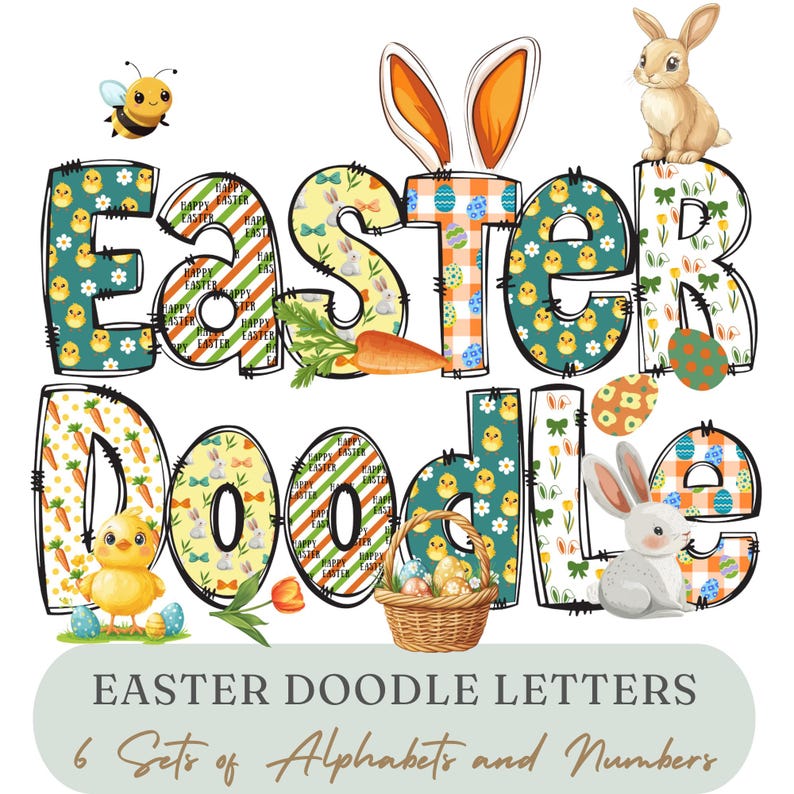 Easter Doodle Letters - Easter Alphabet Letters PNG Bundle - Cute ...