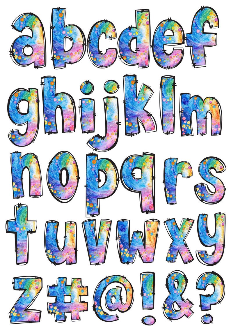 Floral Doodle Letters PNG- Watercolor Florals Alphabet Clipart Letters ...