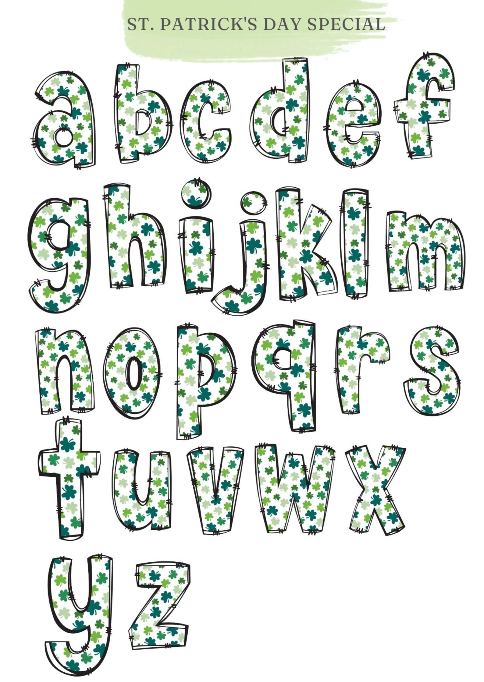 St. Patrick's Day Alphabet Set - St Paddy Doodle Letters PNG Bundle ...