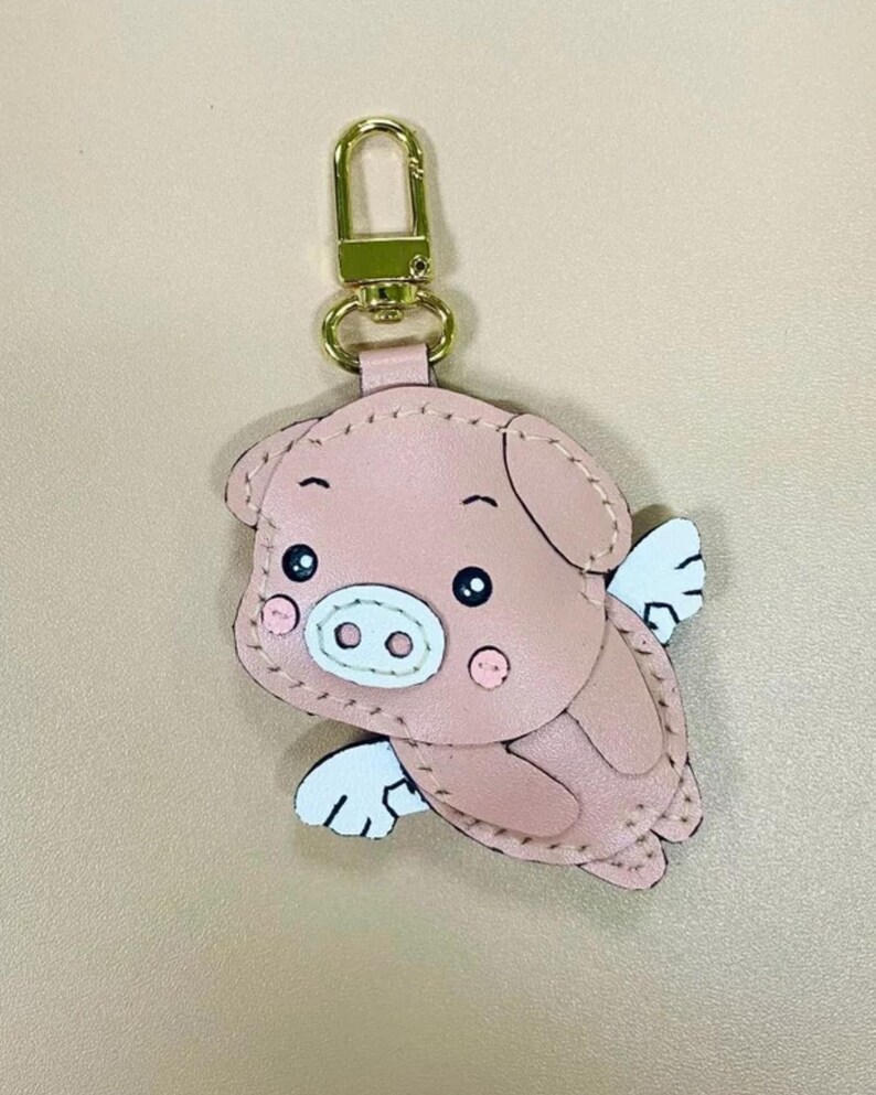 Flying Pig Leather Bag Charm, Leather Key Chain, Handmade Bag Charm ...