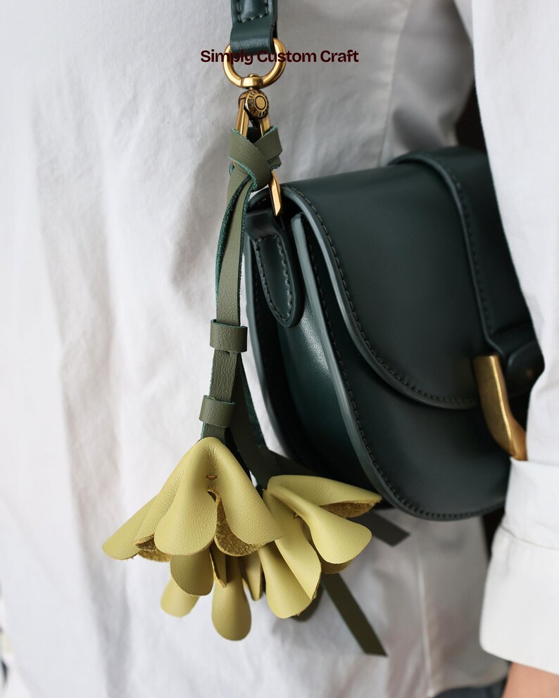Handmade Leather Flower Bag Charm | Unique Floral Keychain | Leather ...