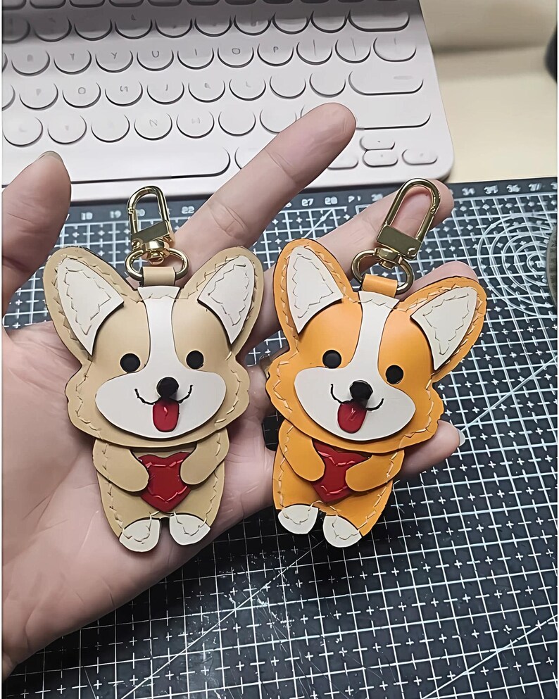Corgi Puppy Leather Bag Charm, Leather Key Chain, Handmade Bag Charm ...