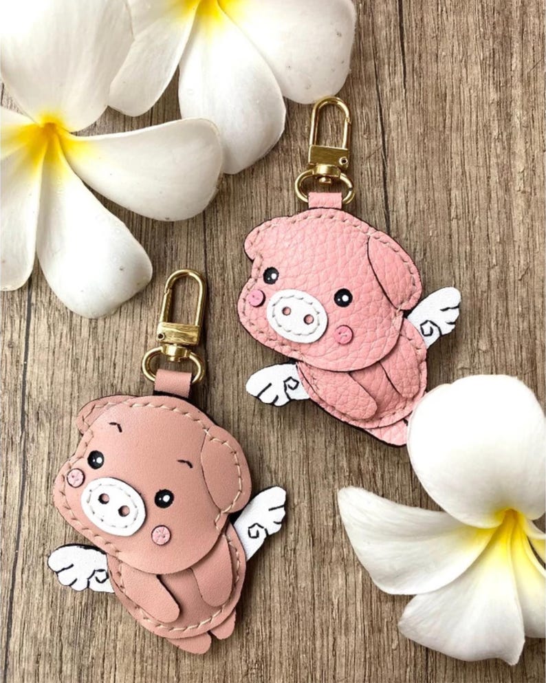 Flying Pig Leather Bag Charm, Leather Key Chain, Handmade Bag Charm ...