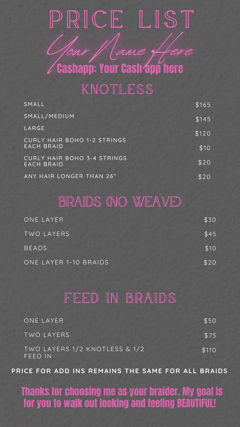 Salon Price List - Etsy