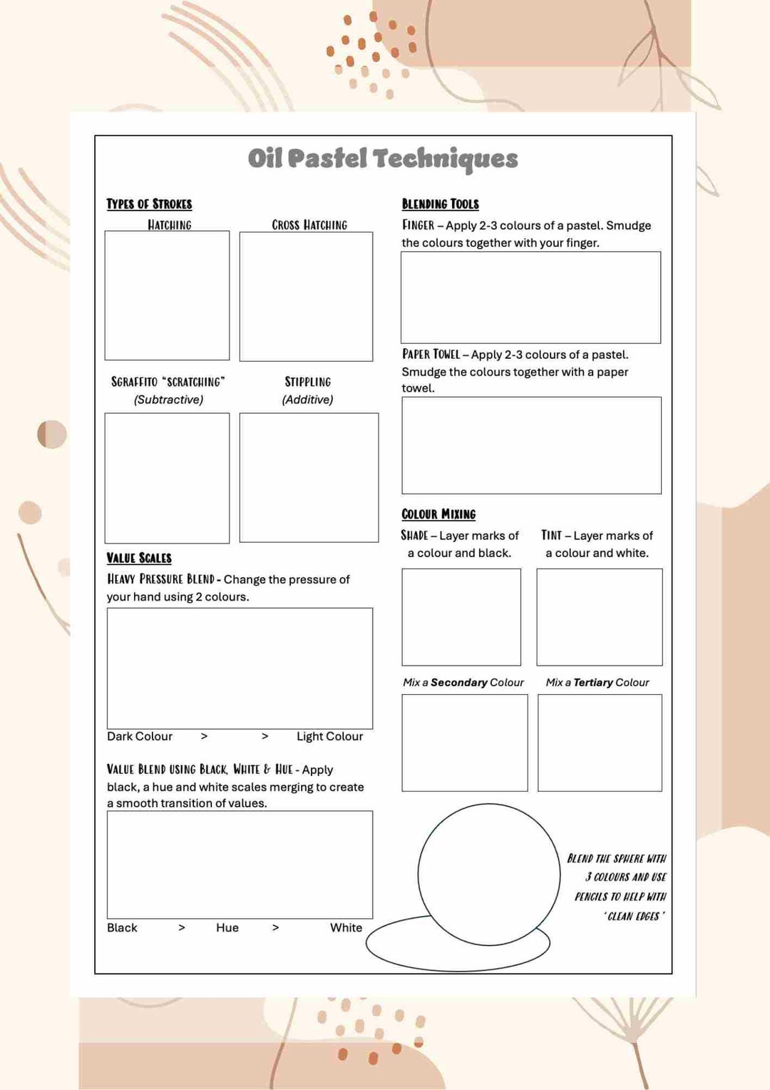 Oil Pastel Techniques Worksheet for Visual Arts Students - Etsy