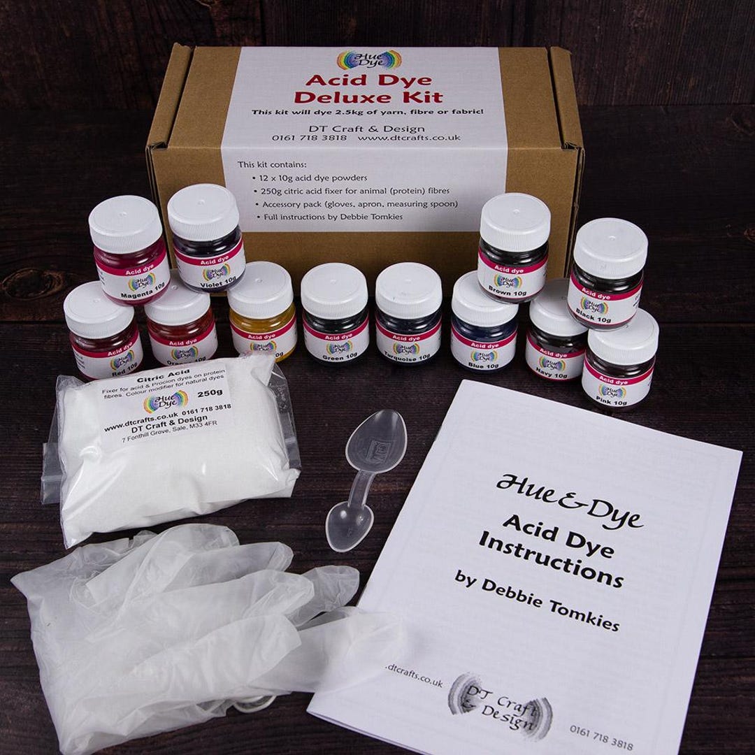 Deluxe Acid Dye Kit, Rainbow Fibre Dyeing for Wool, Silk, Yarn and ...
