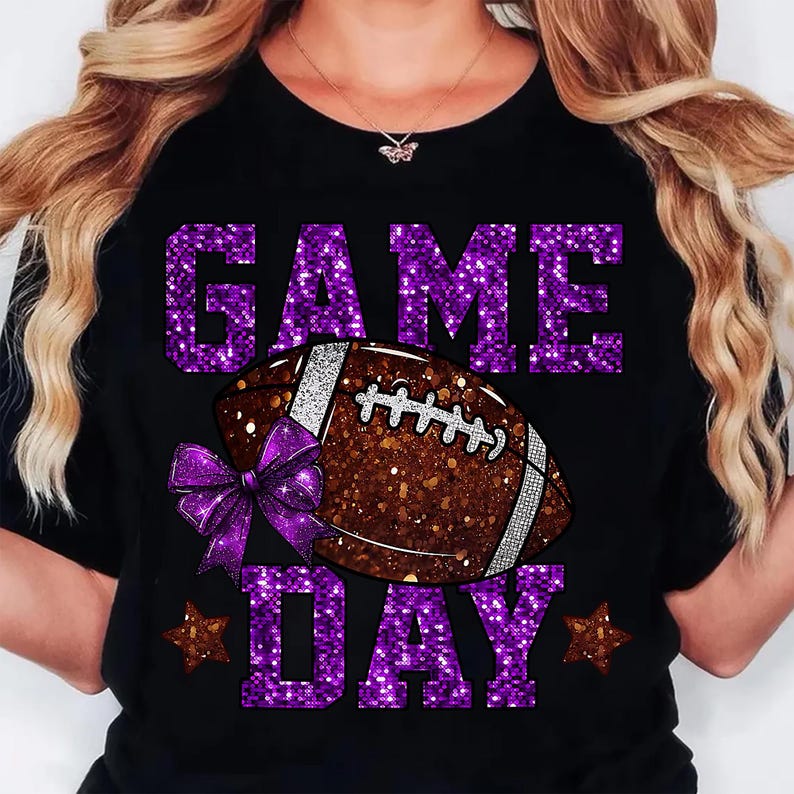 Purple Gold Game Day PNG Bundle, Football Cheer Bow Helmet Digital ...