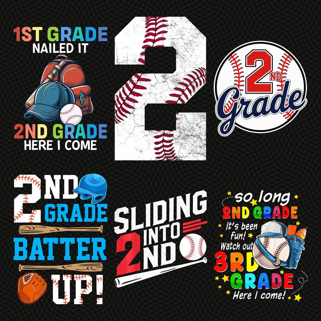 2nd Grade Baseball Png Bundle, Sliding Into Second Grade Sublimation ...
