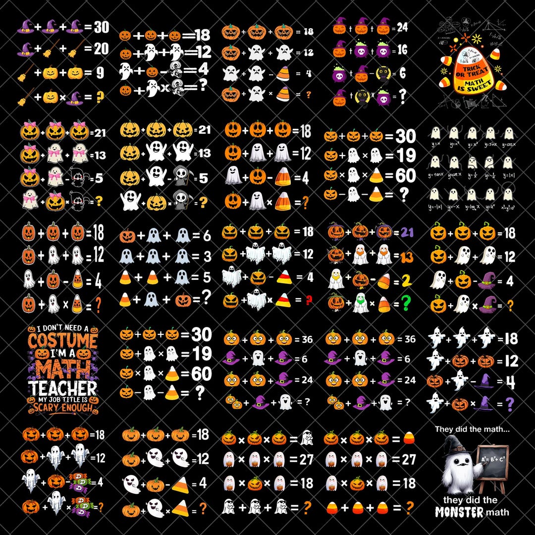 Halloween Math Puzzle PNG Bundle, Spooky Teacher Sublimation, Candy ...