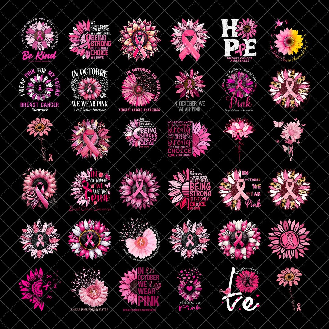 Breast Cancer Awareness Sunflower PNG Bundle, Pink Sunflower Png ...
