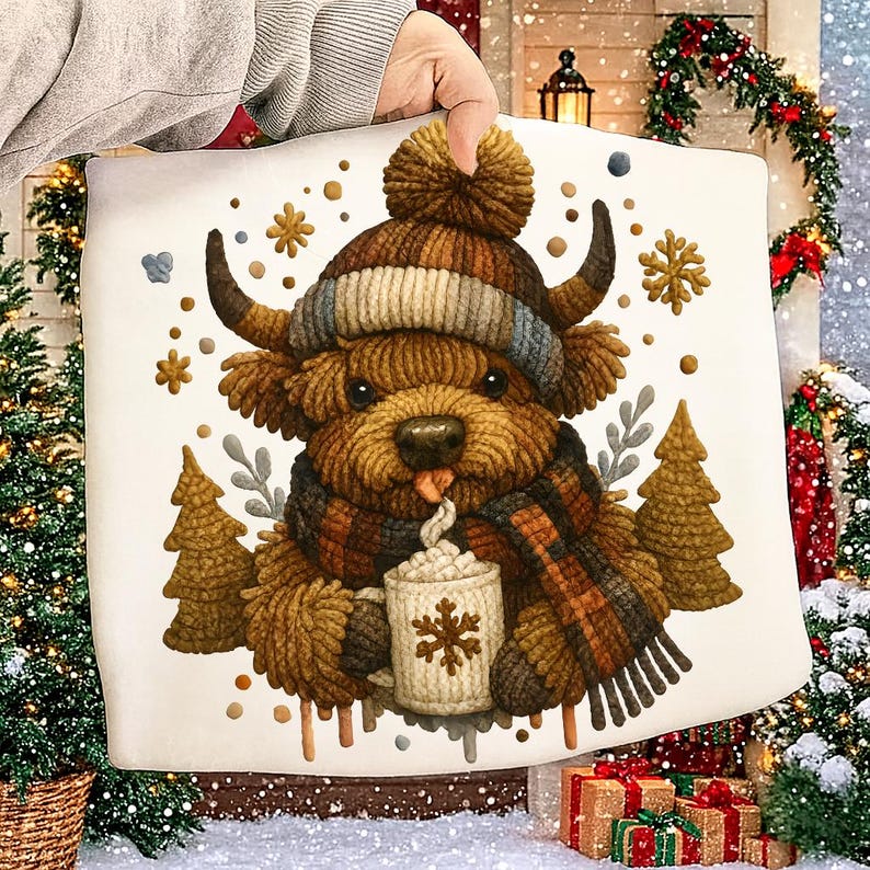 Winter Highland Cow Latch Hook Png, Cute Bull Yarn Crochet, Cozy Animal ...