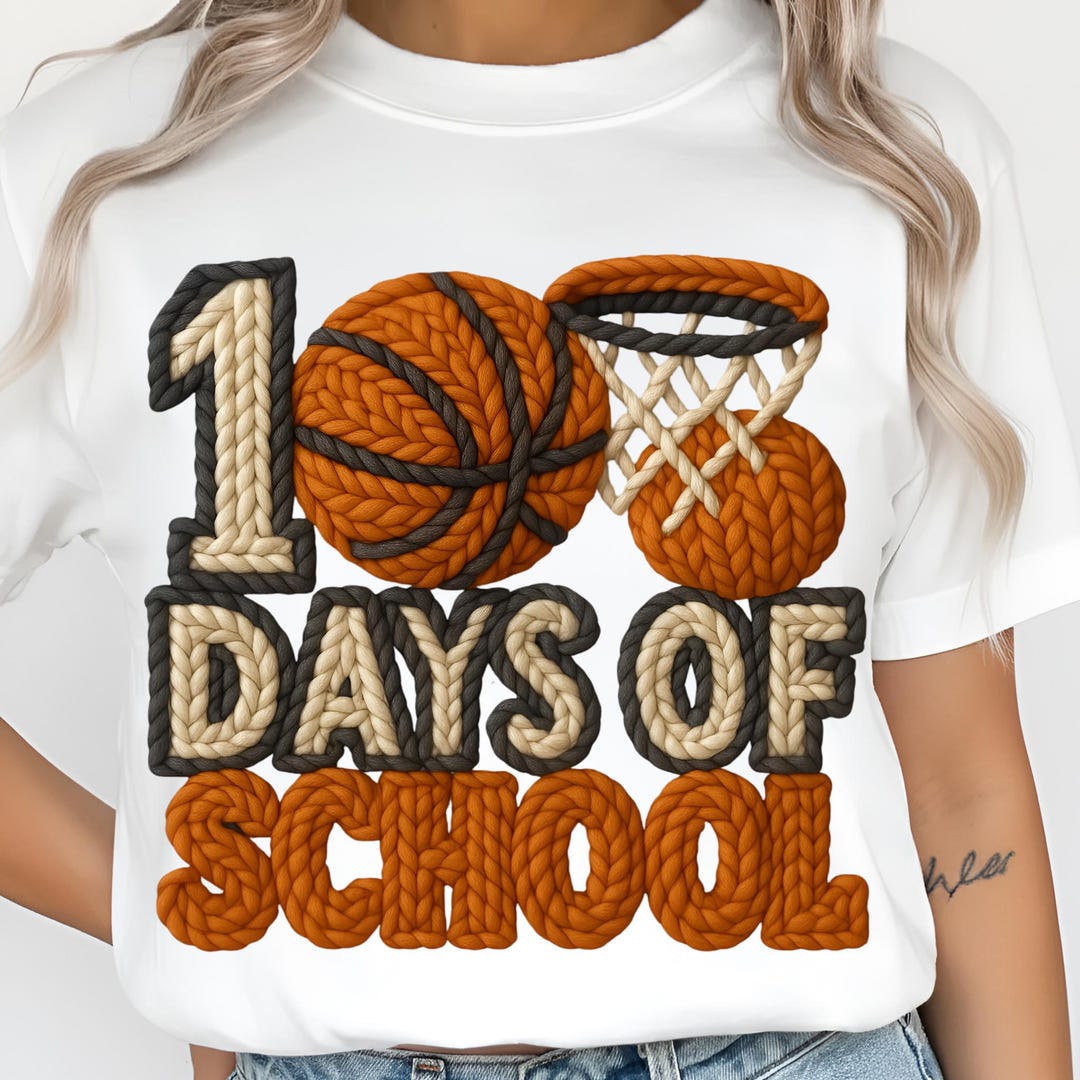 Faux Crochet Yarn Toddler 100 Days of School Boy PNG, Basketball 100 ...