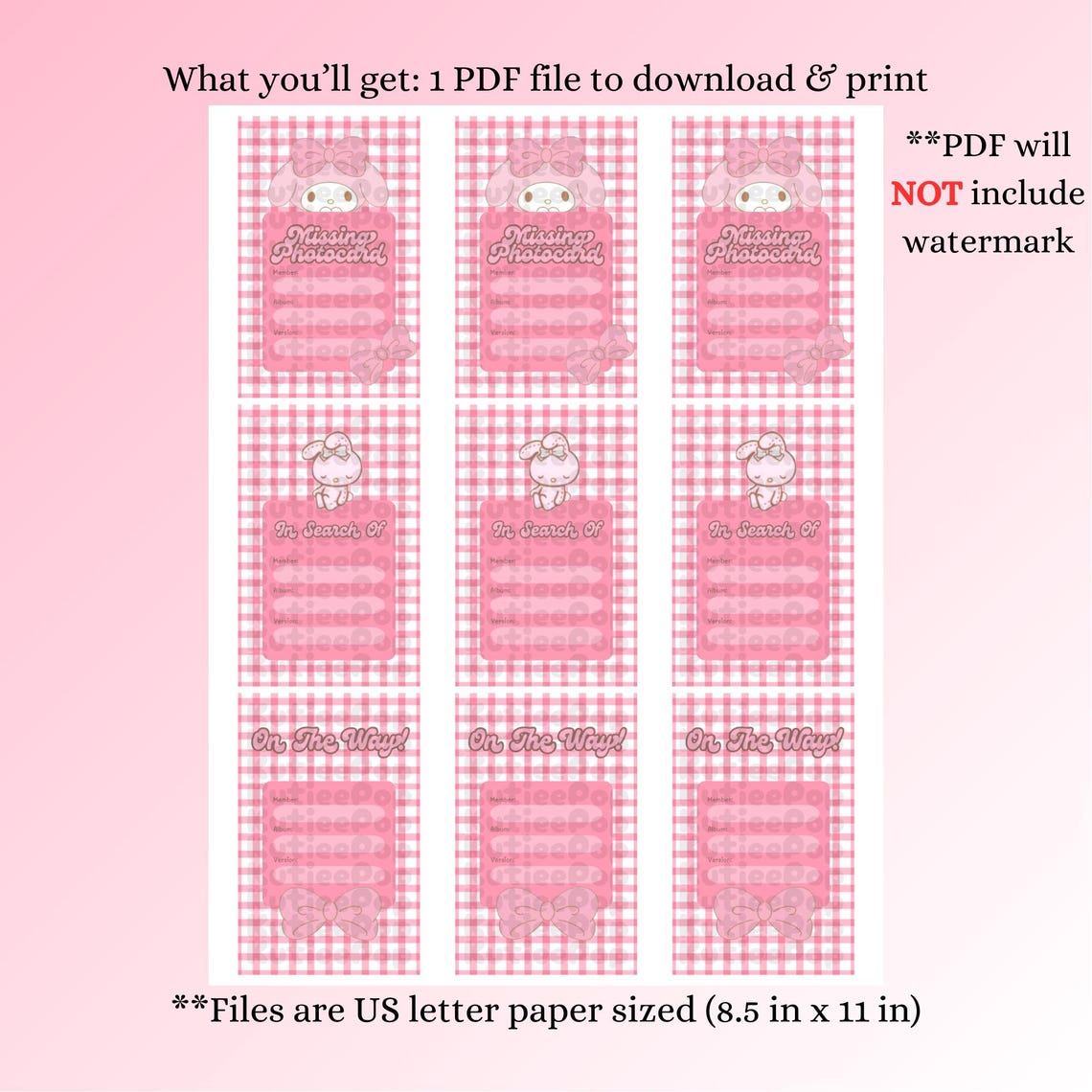 Cute Pink Binder Filler | Digital Printable Binder Fillers | Photocard ...