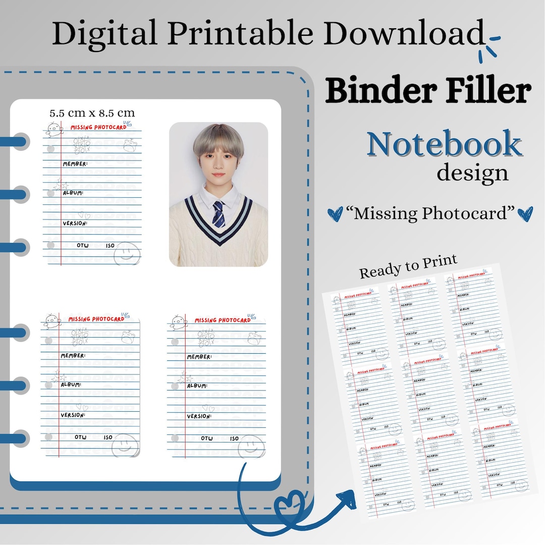 Missing Photocard Filler | Notebook Design | Digital Printable Binder ...