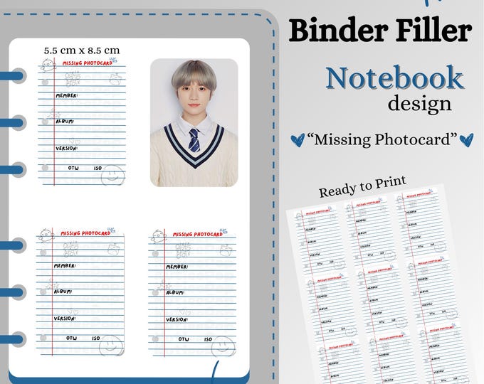 Missing Photocard Filler | Notebook Design | Digital Printable Binder ...