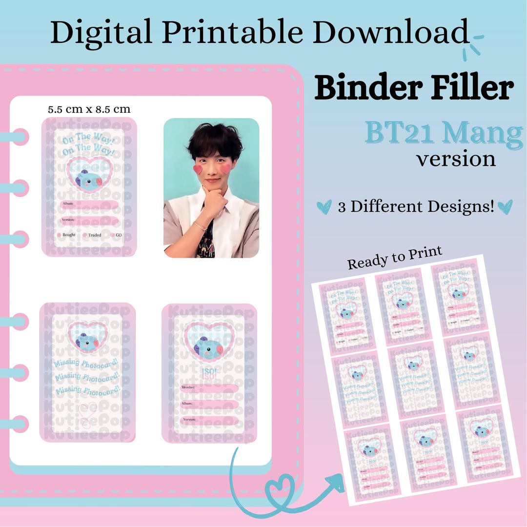 BT21 Mang | Digital Printable Binder Fillers | Photocard Binder ...
