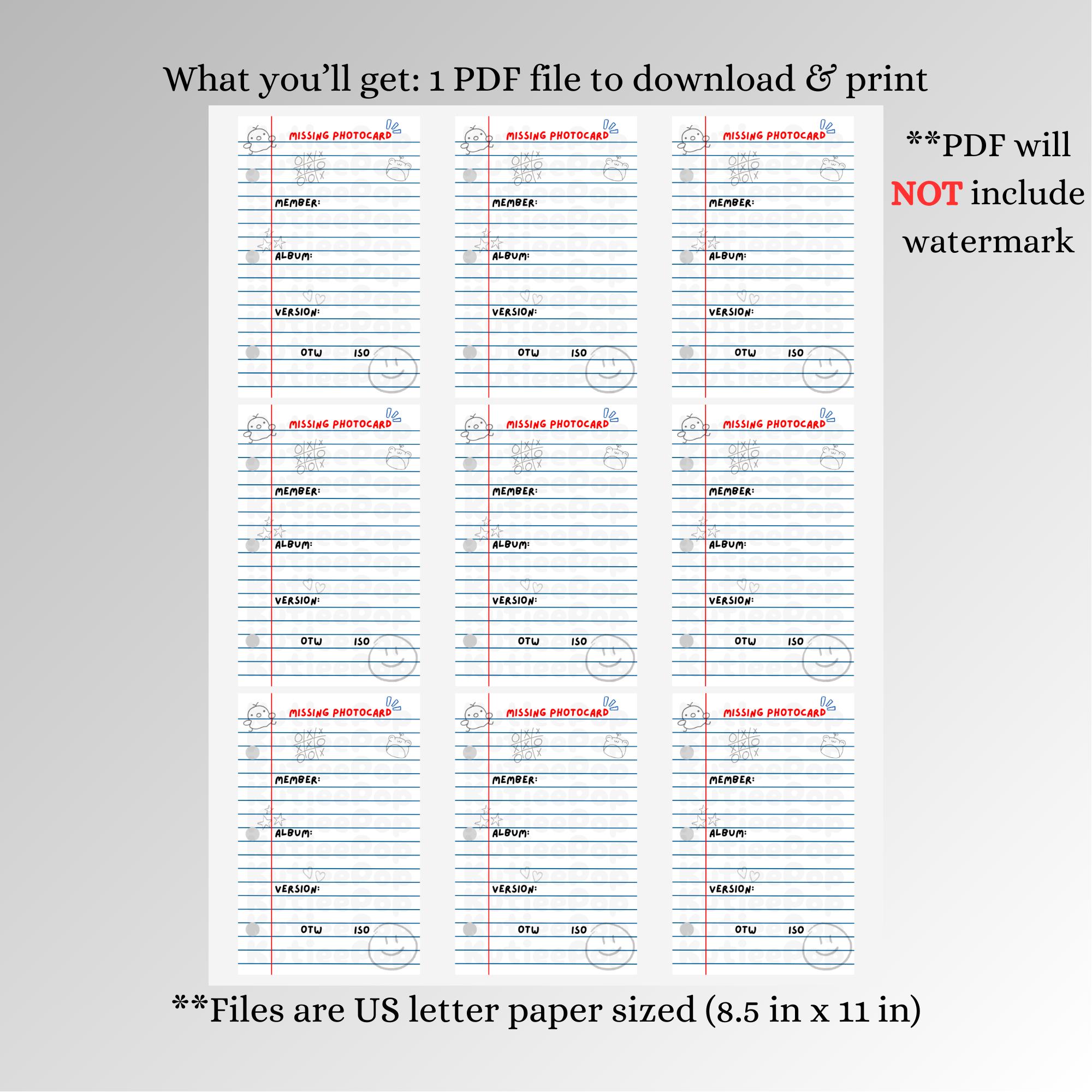 Missing Photocard Filler | Notebook Design | Digital Printable Binder ...