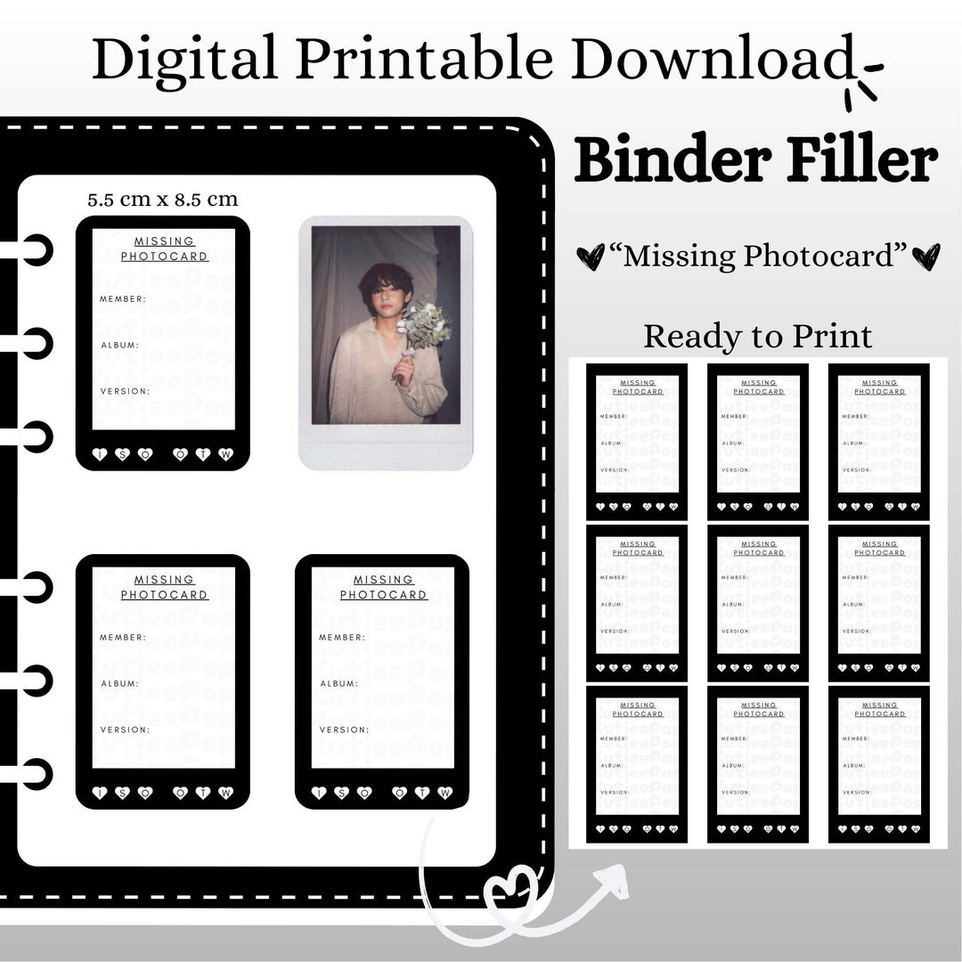 Missing Photocard Filler | Black Design | Digital Printable Binder ...