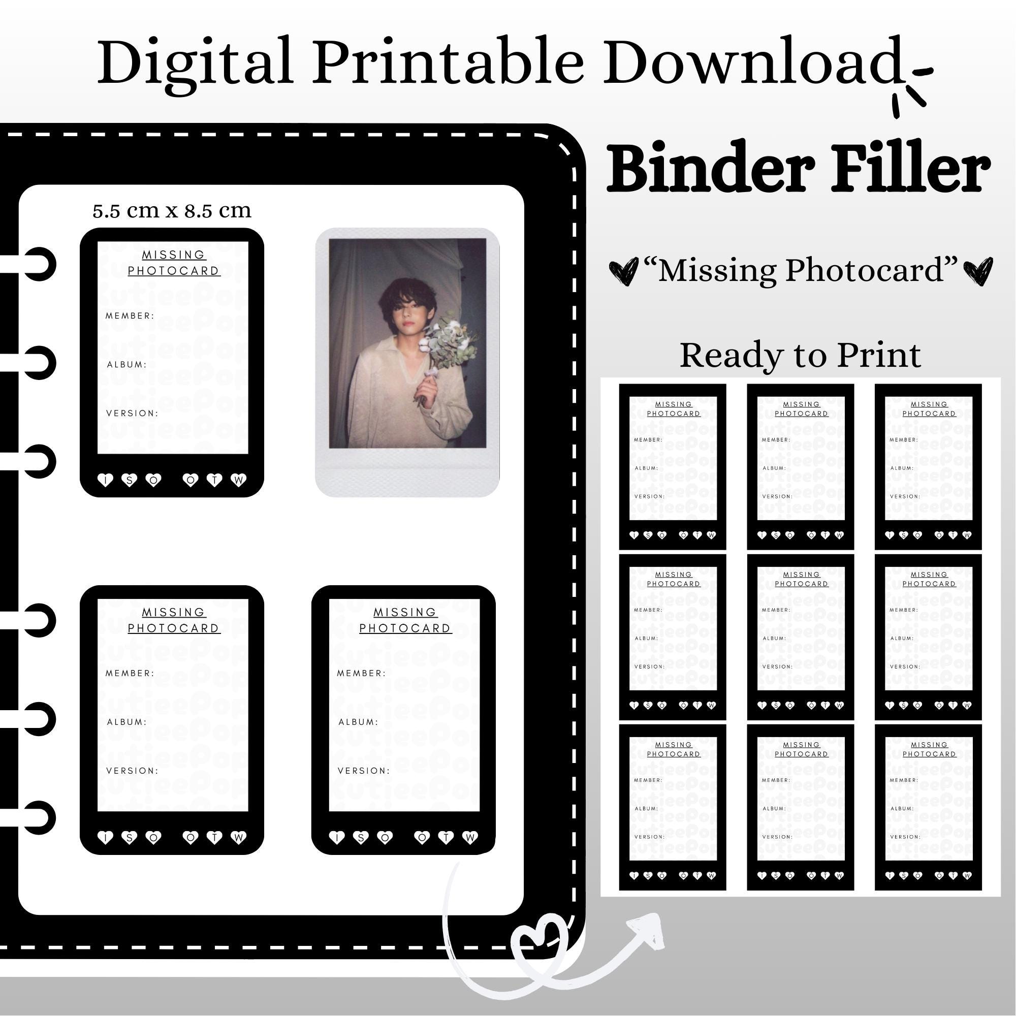 Missing Photocard Filler | Black Design | Digital Printable Binder ...
