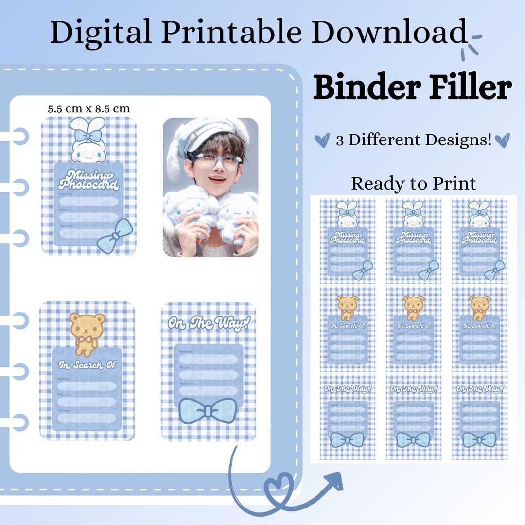 Cute Blue Binder Filler | Digital Printable Binder Fillers | Photocard ...