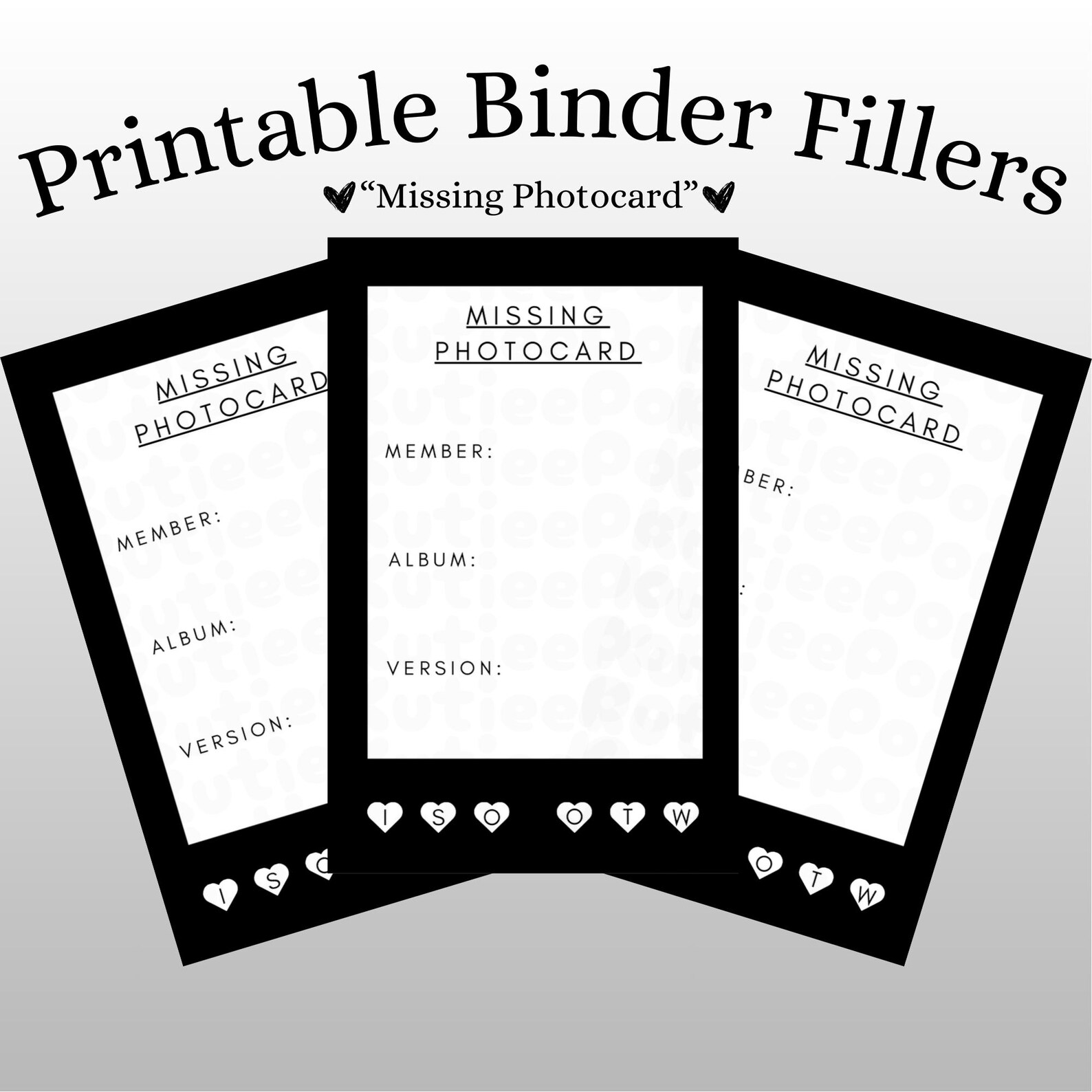 Missing Photocard Filler | Black Design | Digital Printable Binder ...