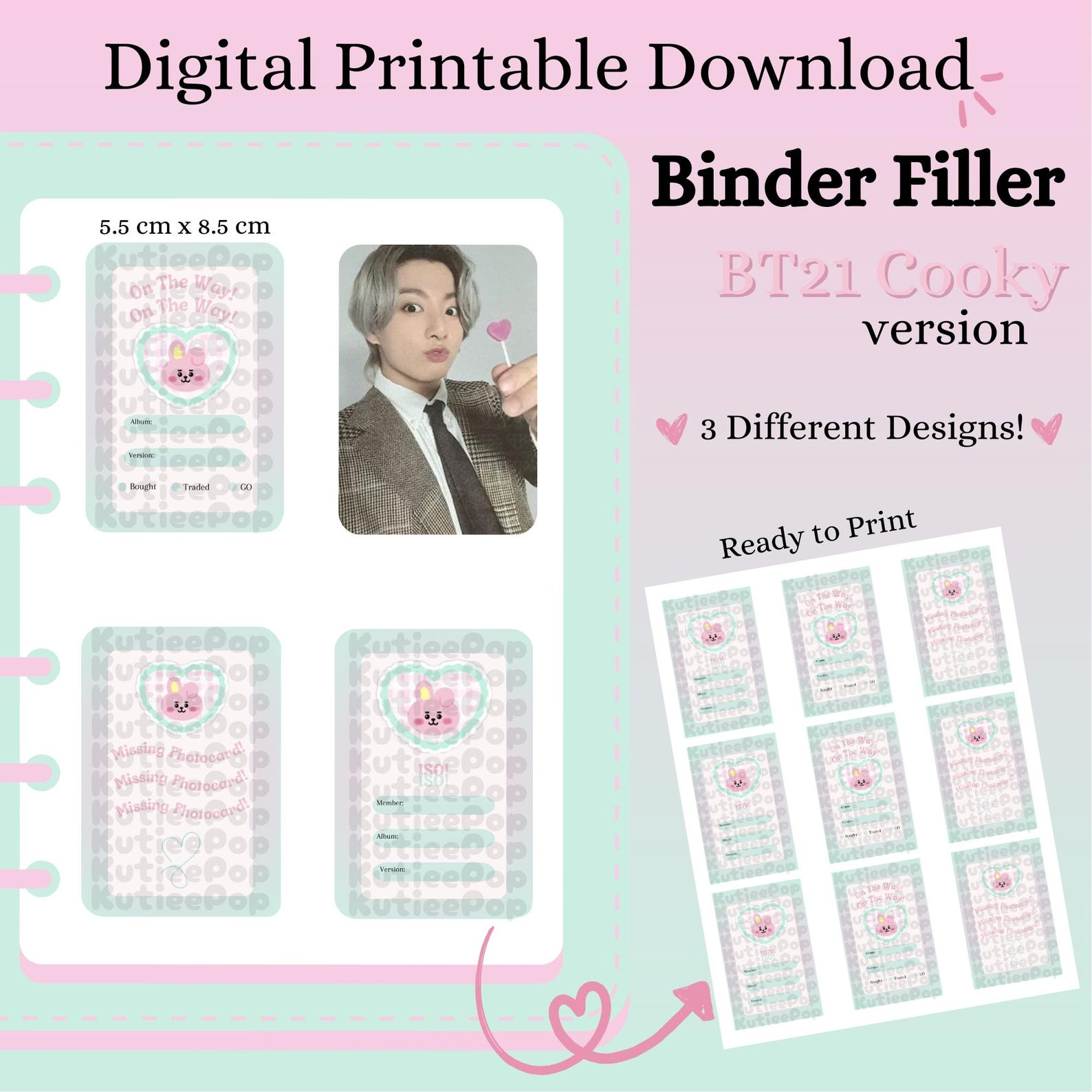 BT21 Cooky Digital Printable Binder Fillers Photocard Binder ...