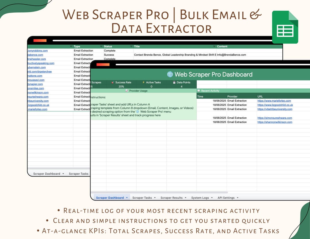 Web Scraper Google Sheets Template | Email Extractor (instant Download ...