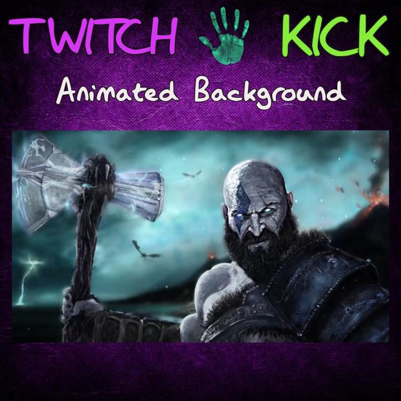 Kratos Twitch / Kick Streaming Background, Animated, Overlay, Emote - Etsy