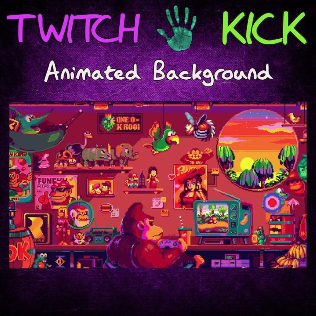 Kong Gaming Pixel Twitch / Kick Streaming Background, Animated, Overlay ...