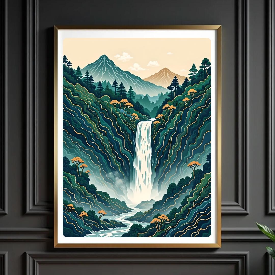 Japanese Waterfall Wall Art, Ukiyo-e Hokusai Landscape Poster Print ...