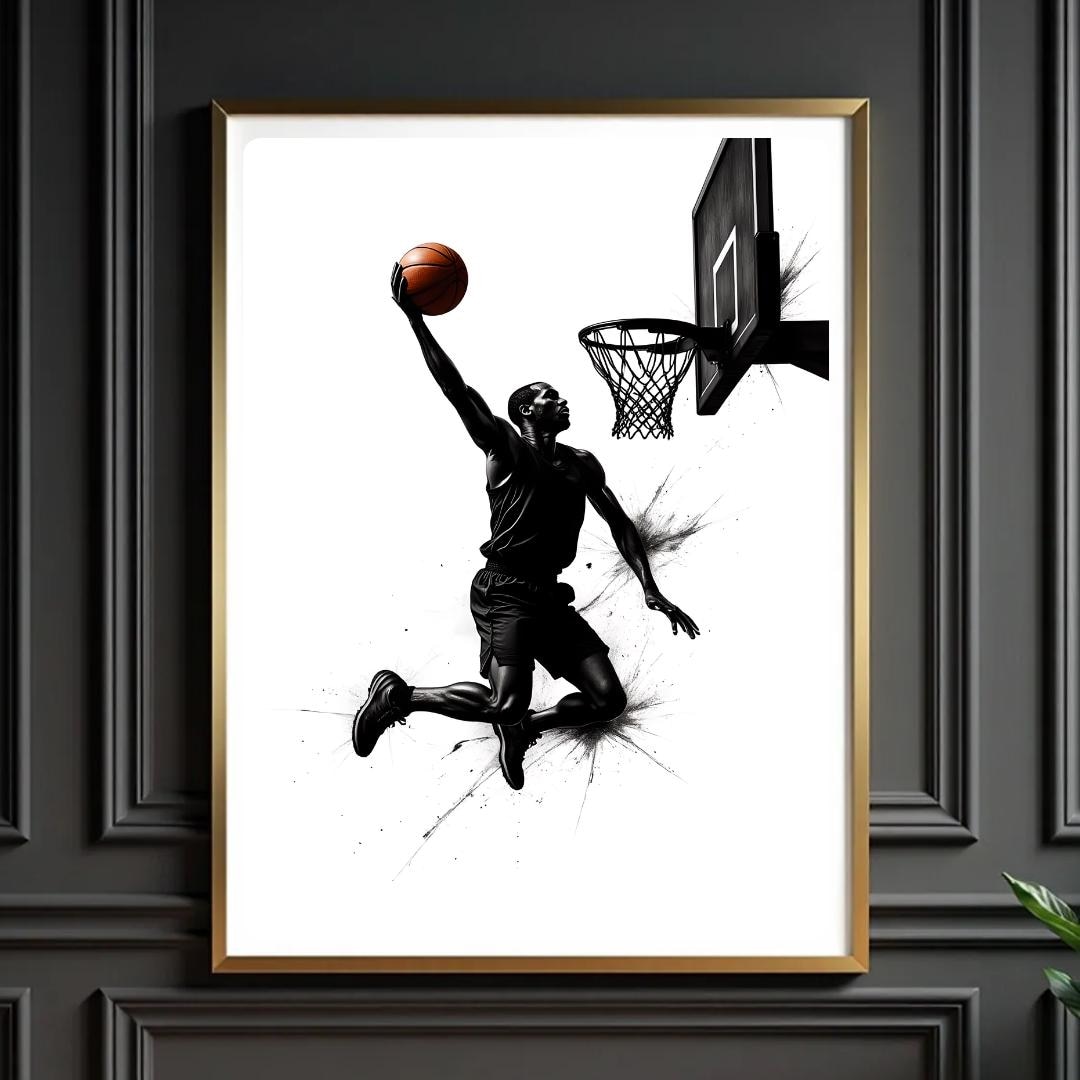 Basketball Dunk Print: Monochrome Athlete Poster, Gym Wall Art (digital ...