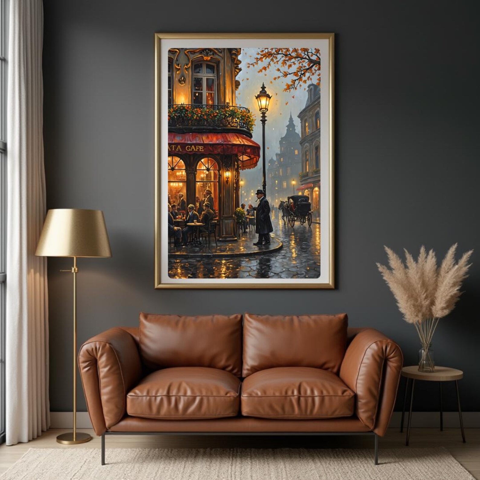 Vintage Paris Café Oil Painting – Romantic European Street Scene Wall ...
