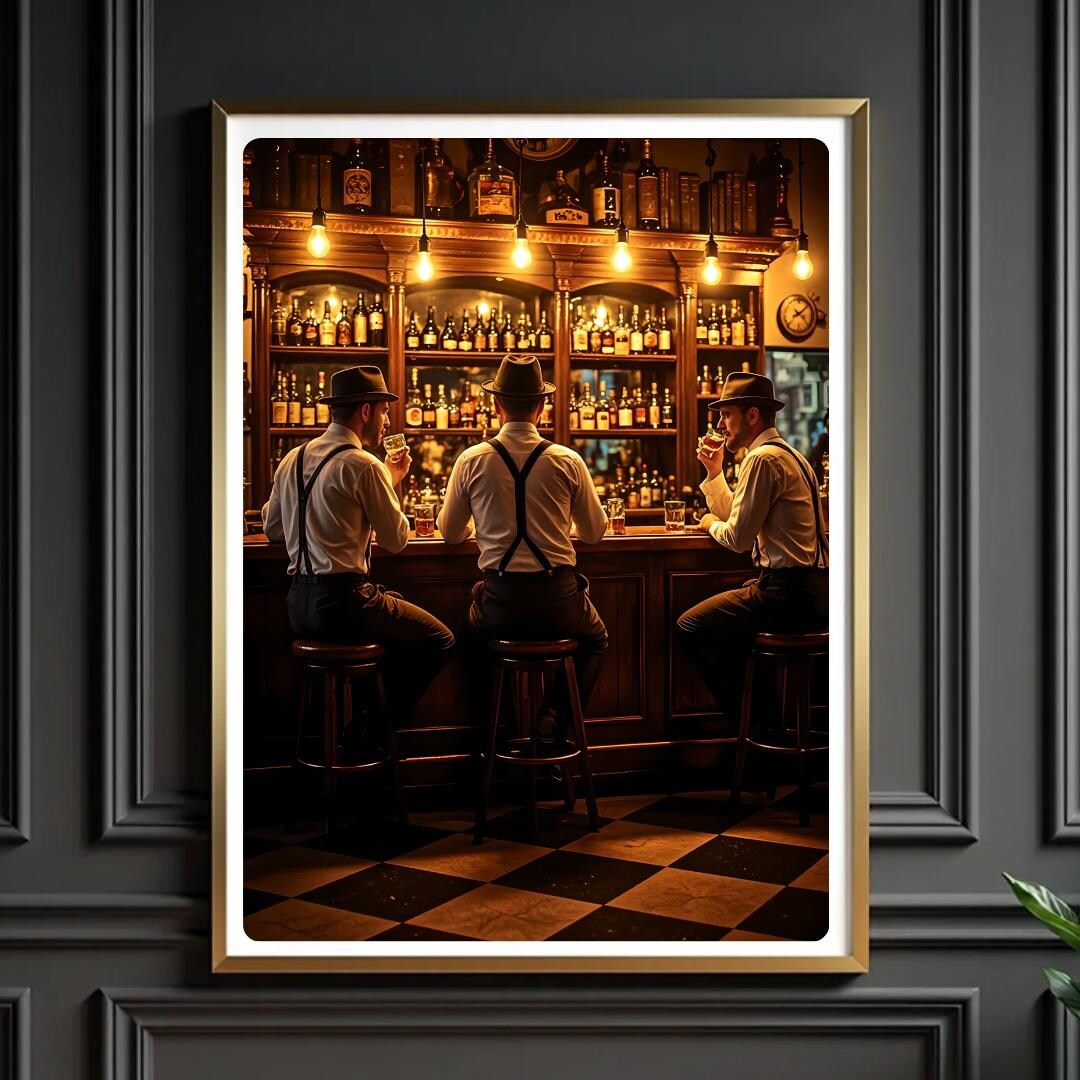 Vintage Bar Scene Wall Art – Retro Whiskey Drinkers Print – Speakeasy ...