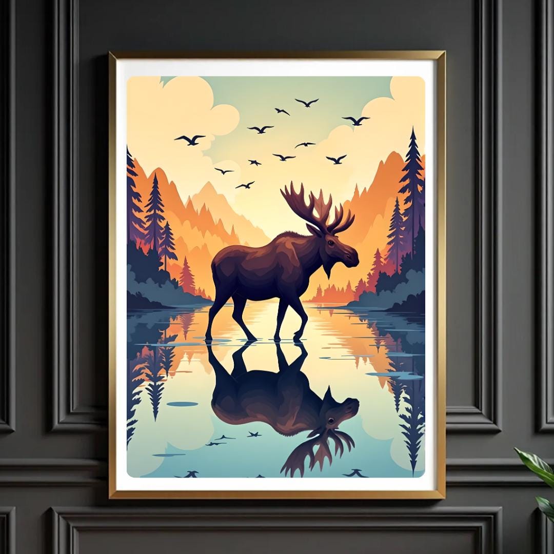 Vintage Moose Sunset Print: Rustic Wildlife Art (digital Download) - Etsy