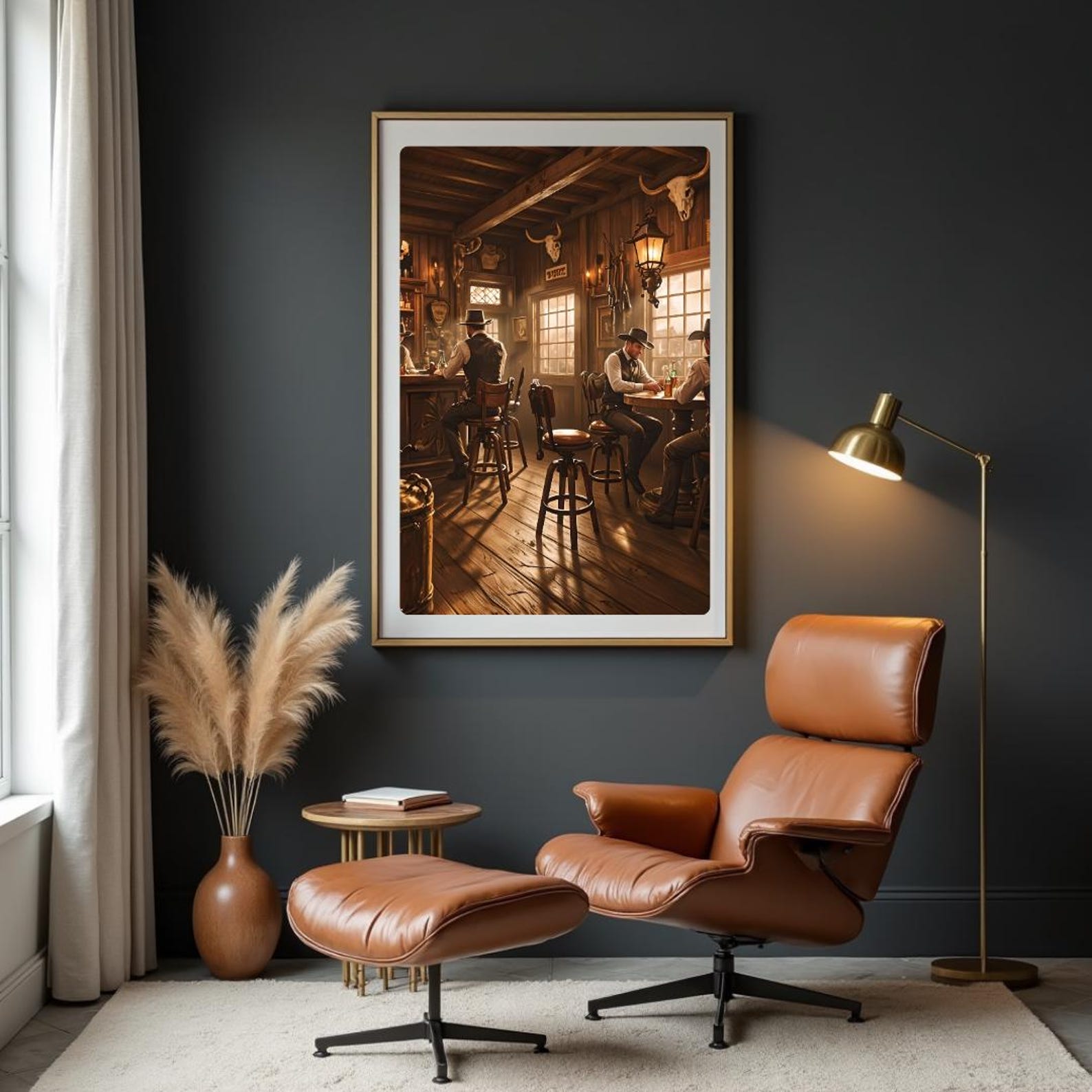 Wild West Saloon Scene – 1800s Cowboy Bar Oil Painting – Rustic Western ...