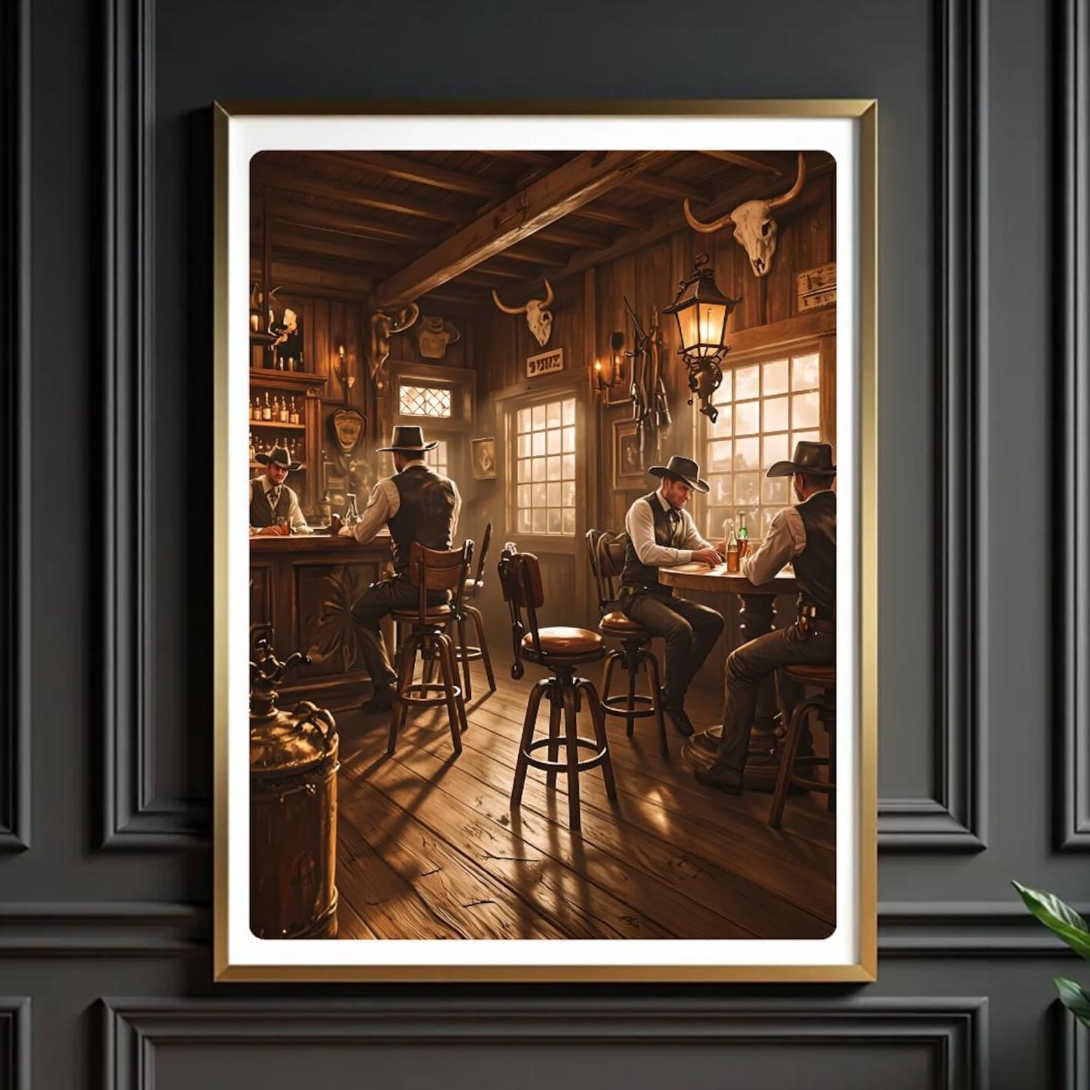 Wild West Saloon Scene – 1800s Cowboy Bar Oil Painting – Rustic Western ...